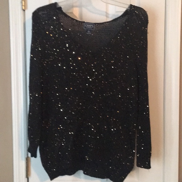 Chaps | Tops | Womens Chaps Black Sweater With Gold Sequins | Poshmark